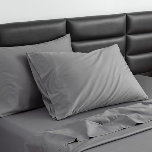 Cosybay Gray terylen Twin Size Sheet Set - terylen Weave 4 Piece 600 Thread Count Bedding Set with Cooling Effect, Extra Soft