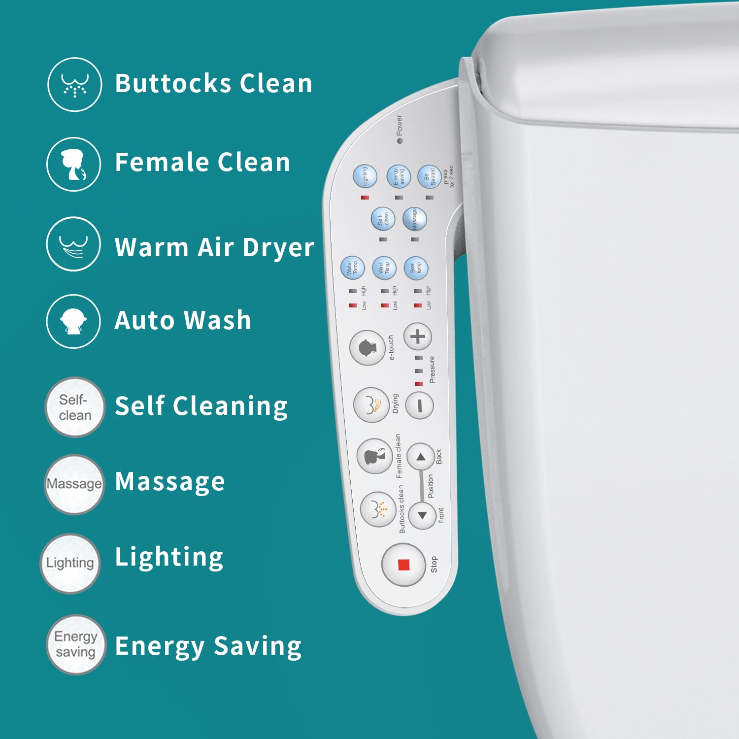 Electric Bidet Toilet Seat,bidets for existing toilets,elongated,One-click intelligent operation, Warm Water Cleaning, slow close,Seat cushion keep constant temperature in winter,With a dryer,White