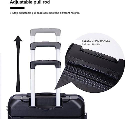 Tripcomp Luggage Sets Wear-Resistance Hardside Lightweight Suitcase Double Spinner Wheels, TSA Lock,Two Hooks, Scratch-resistant Carry-on,3 Piece Set(20inch 24inch 28inch) (Jet Black)