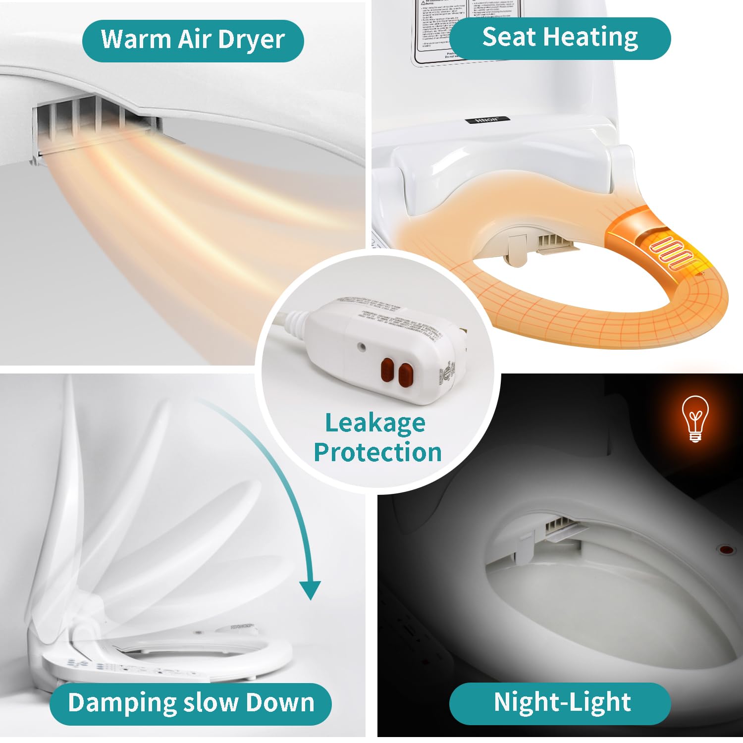 Electric Bidet Toilet Seat,bidets for existing toilets,elongated,One-click intelligent operation, Warm Water Cleaning, slow close,Seat cushion keep constant temperature in winter,With a dryer,White