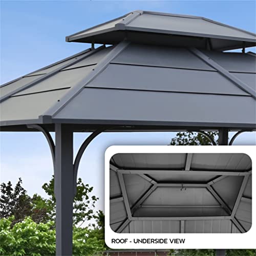 LHLLHL 12 Ft. W X 14 Ft. D Metal Black 2-Tier Double Roof Patio Gazebo with Curtains and Netting (Color : D, Size : 12 Ft. W X 14 Ft)