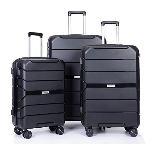 Tripcomp Luggage Sets Wear-Resistance Hardside Lightweight Suitcase Double Spinner Wheels, TSA Lock,Two Hooks, Scratch-resistant Carry-on,3 Piece Set(20inch 24inch 28inch) (Jet Black)