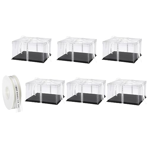 uxcell Clear Cake Box, 6Pcs 13"x7"x13" - Tall Cake Boxes with Ribbon for 12 Inch Cake Packing Carry - for Birthday Parties, Wedding (Black)