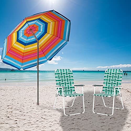 AFFAVON Webbed Patio Lawn Chairs Beach Chairs 2 Packs - Lightweight, Sturdy, Comfortable, Portable, and Stylish Folding Chairs for Yard, Garden (Light Green)