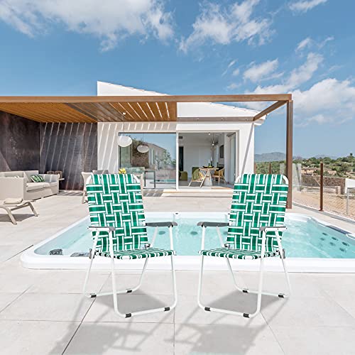 AFFAVON Webbed Patio Lawn Chairs Beach Chairs 2 Packs - Lightweight, Sturdy, Comfortable, Portable, and Stylish Folding Chairs for Yard, Garden (Light Green)