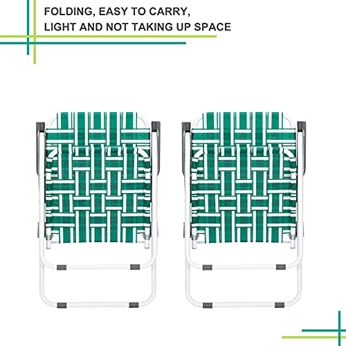 AFFAVON Webbed Patio Lawn Chairs Beach Chairs 2 Packs - Lightweight, Sturdy, Comfortable, Portable, and Stylish Folding Chairs for Yard, Garden (Light Green)