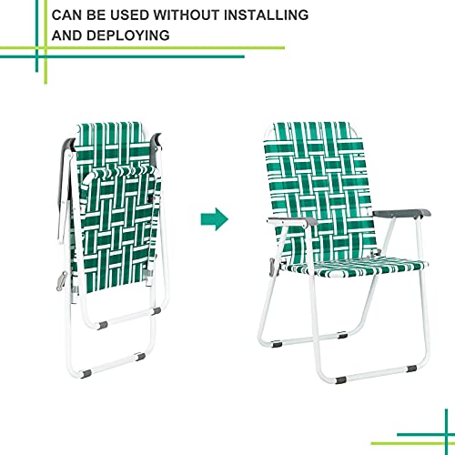 AFFAVON Webbed Patio Lawn Chairs Beach Chairs 2 Packs - Lightweight, Sturdy, Comfortable, Portable, and Stylish Folding Chairs for Yard, Garden (Light Green)