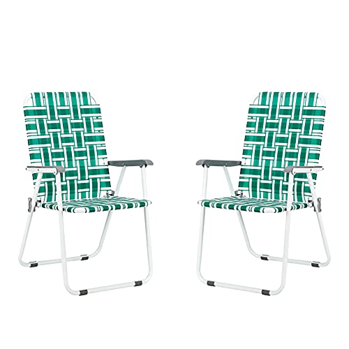AFFAVON Webbed Patio Lawn Chairs Beach Chairs 2 Packs - Lightweight, Sturdy, Comfortable, Portable, and Stylish Folding Chairs for Yard, Garden (Light Green)