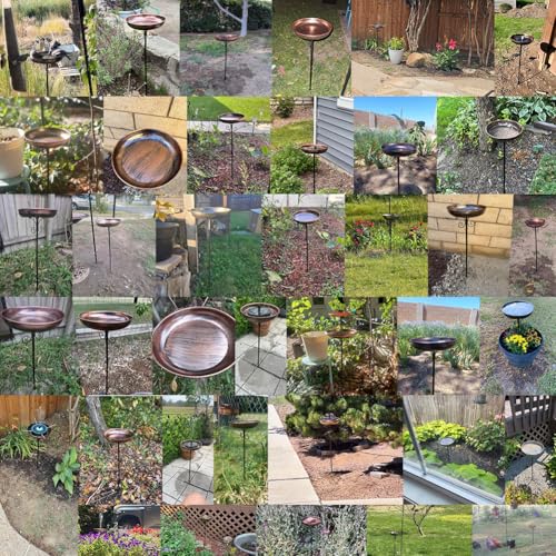 OUISJYER Small Metal Bird Baths for Outdoors, 10" Dia Bowl with Stake Birdbaths Garden Yard Lawn Decor Brown