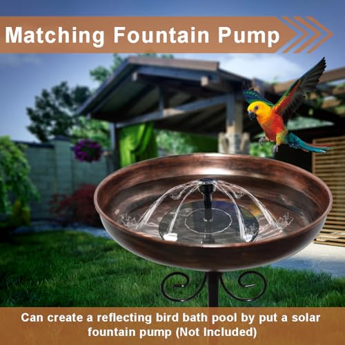 OUISJYER Small Metal Bird Baths for Outdoors, 10" Dia Bowl with Stake Birdbaths Garden Yard Lawn Decor Brown