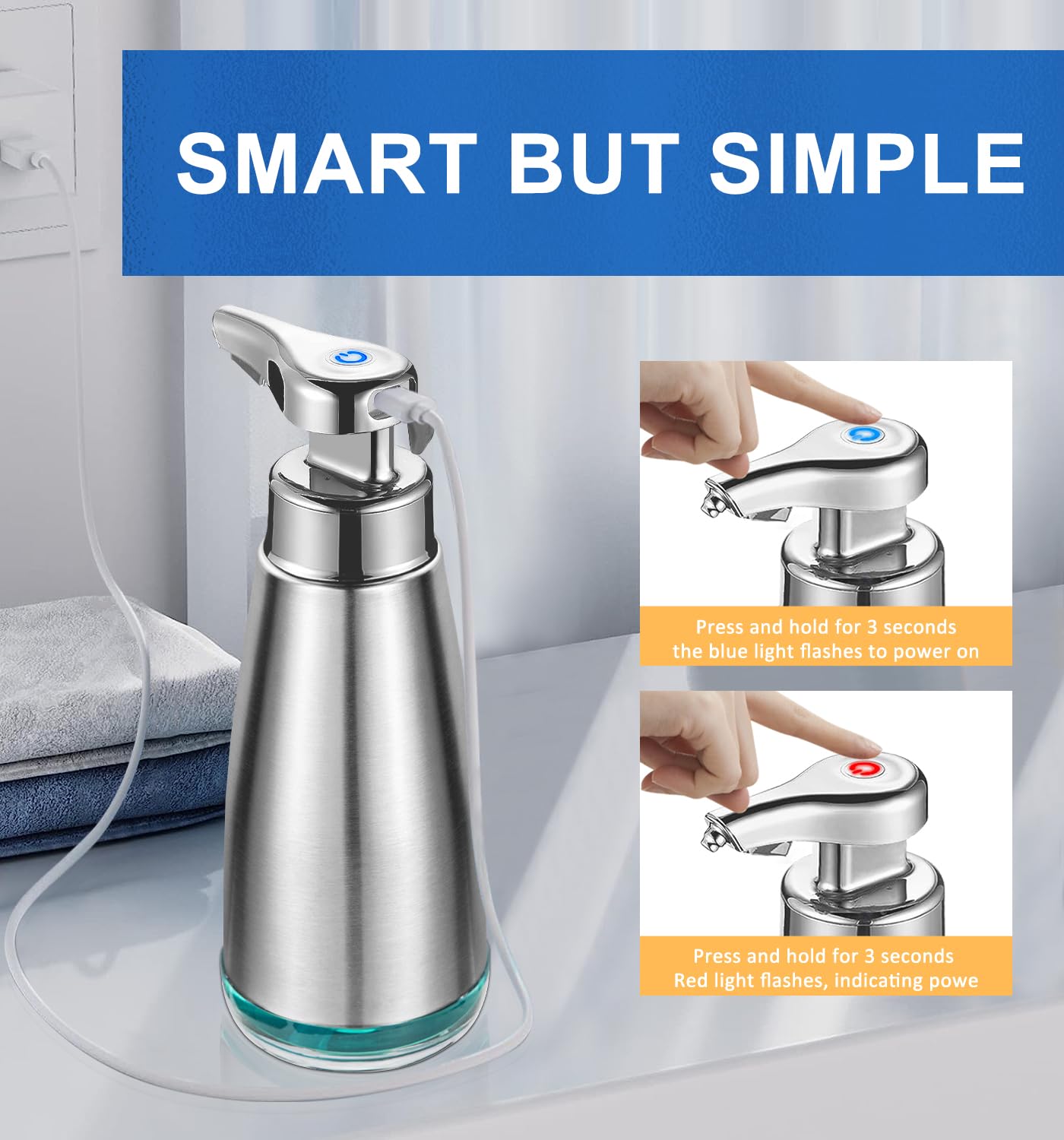 Kekele Baby Automatic foaming Soap Dispenser-Stainless Steel Sensor-14 Oz/400ml Sensor Auto Soap Dispenser Kitchen Sink,Bathroom,Kitchen-Rechargeable Electric Foam Touchless Stainless-silver