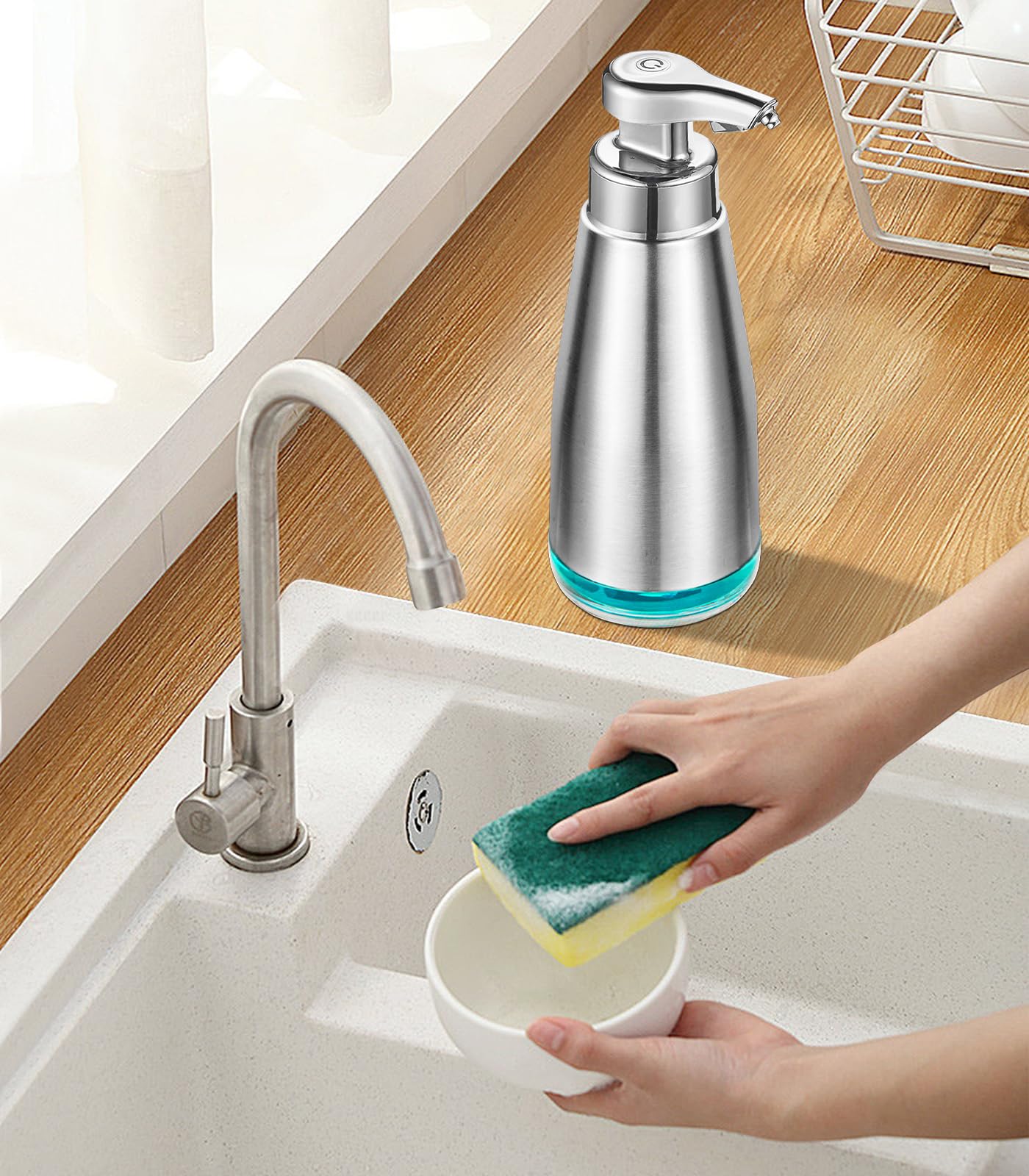 Kekele Baby Automatic foaming Soap Dispenser-Stainless Steel Sensor-14 Oz/400ml Sensor Auto Soap Dispenser Kitchen Sink,Bathroom,Kitchen-Rechargeable Electric Foam Touchless Stainless-silver