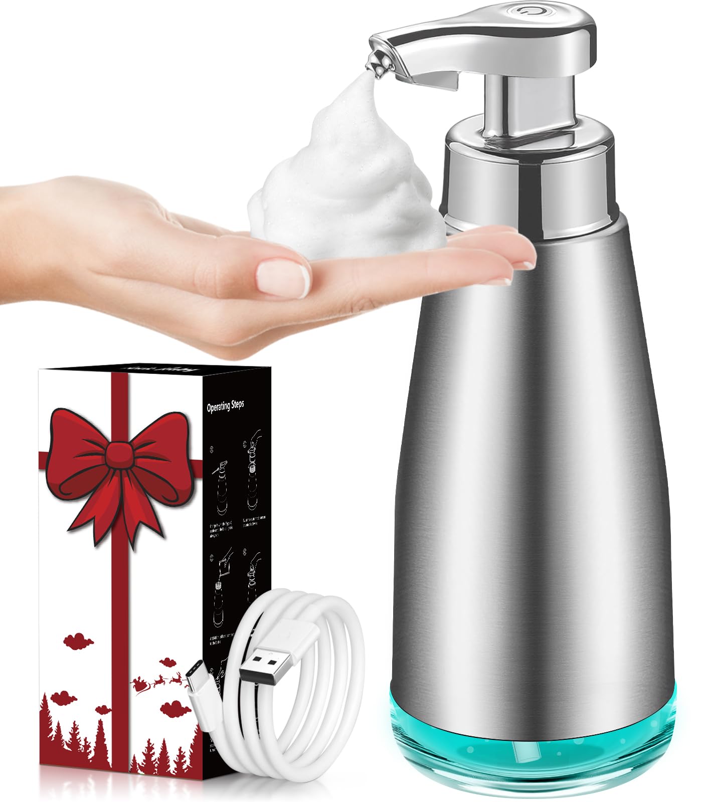 Kekele Baby Automatic foaming Soap Dispenser-Stainless Steel Sensor-14 Oz/400ml Sensor Auto Soap Dispenser Kitchen Sink,Bathroom,Kitchen-Rechargeable Electric Foam Touchless Stainless-silver