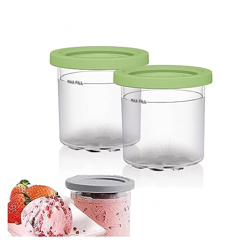 EVANEM 2/4/6PCS Creami Pint Containers, for Ninja Creamy Pints and Lids,16 OZ Ice Cream Storage Containers Reusable,Leaf-Proof Compatible with NC299AMZ,NC300s Series Ice Cream Makers,Green-2PCS