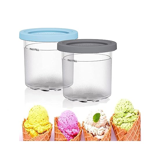 EVANEM 2/4/6PCS Creami Deluxe Pints, for Ninja Creami Deluxe Containers,16 OZ Ice Cream Pint Containers Safe and Leak Proof Compatible with NC299AMZ,NC300s Series Ice Cream Makers,Gray+Blue-2PCS