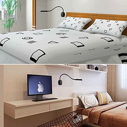 Cordless Wall Sconce LED Bed Reading Light 3W Bed Lamp Wall Mounted Reading Lamp Working Lamp Wall Mount Sconces Light with Switch Bedside Lamp with Flexible Gooseneck for Headboards, Home Office, Stu