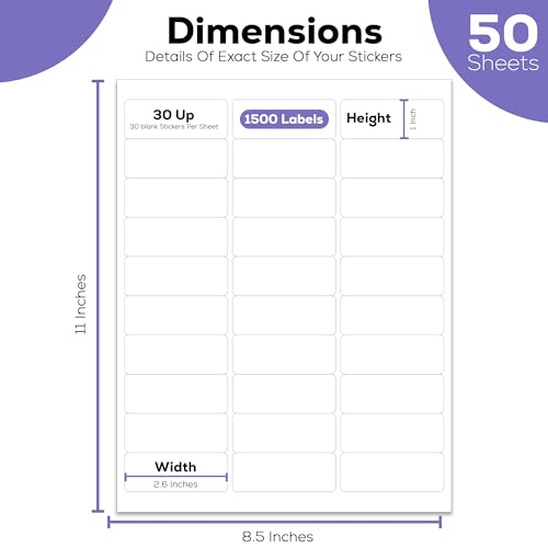 HapiChrom - Address Labels - 1x2-5/8 inch, 1500 Labels, 50 Sheets, 30 Labels per Sheet - Laser & Inkjet Printer Labels - Shipping Labels - Labels for Printer - Mailing Labels - Printable Labels