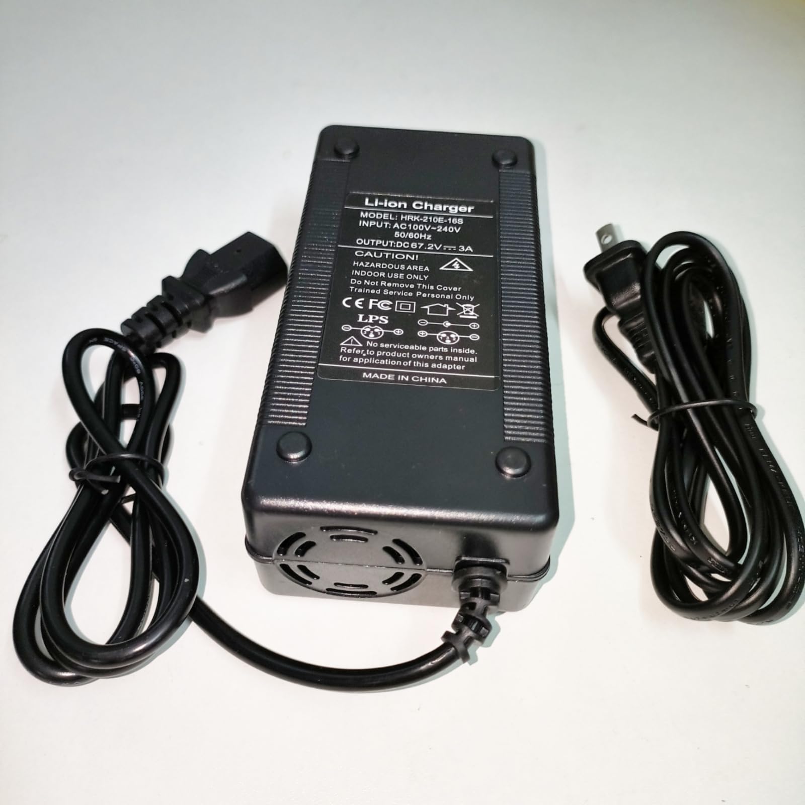 [Verified Fit] 67.2 Volt 3 Amp 3-Pin Battery Charger for 60V(16S) Lithium, for CityCoco 1000W Fat Tire, MotoTec Fatboy and More