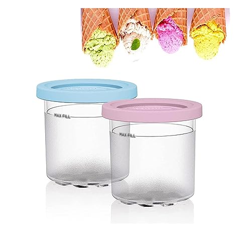 EVANEM 2/4/6PCS Creami Containers, for Ninja Creami Containers,16 OZ Pint Ice Cream Containers with Lids Reusable,Leaf-Proof Compatible with NC299AMZ,NC300s Series Ice Cream Makers,Pink+Blue-2PCS
