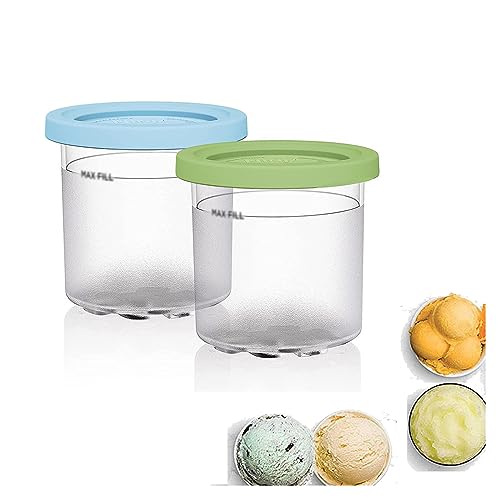 EVANEM 2/4/6PCS Creami Pint Containers, for Ninja Pints with Lids,16 OZ Creami Deluxe Dishwasher Safe,Leak Proof Compatible with NC299AMZ,NC300s Series Ice Cream Makers,Blue+Green-2PCS
