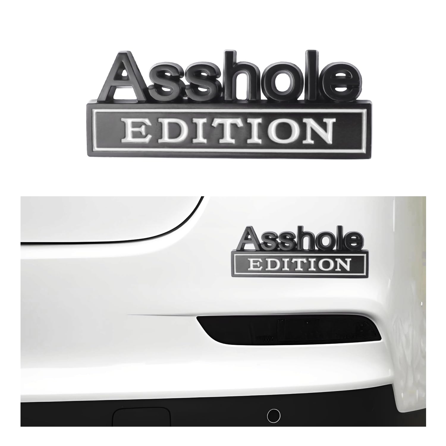 Asshole Edition Custom Car Emblem,3D Heavy Metal Car Badges Car Decals with Strong Car Emblem Adhesive,One of The Best Automotive Exterior Accessories Decoration (Black/White)