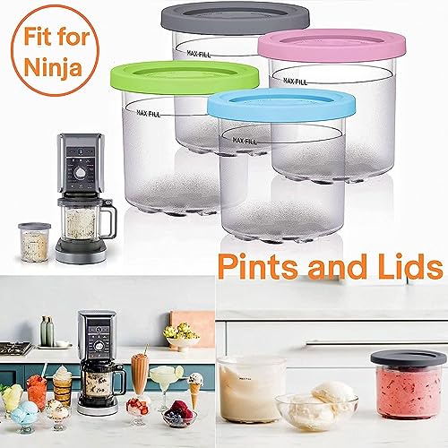 EVANEM 2/4/6PCS Creami Pints, for Ninja Pints with Lids,16 OZ Ice Cream Pints Reusable,Leaf-Proof for NC301 NC300 NC299AM Series Ice Cream Maker,Gray-2PCS