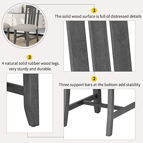 ARCLIS Farmhouse Dining Chair Set of 2, Fabric Upholstered Kitchen Room Chairs with High Backrest Mid Century Modern Side Dining Room Chairs Solid Wood Chairs for Living Room (Grey)