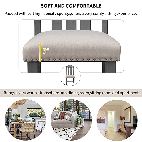 ARCLIS Farmhouse Dining Chair Set of 2, Fabric Upholstered Kitchen Room Chairs with High Backrest Mid Century Modern Side Dining Room Chairs Solid Wood Chairs for Living Room (Grey)