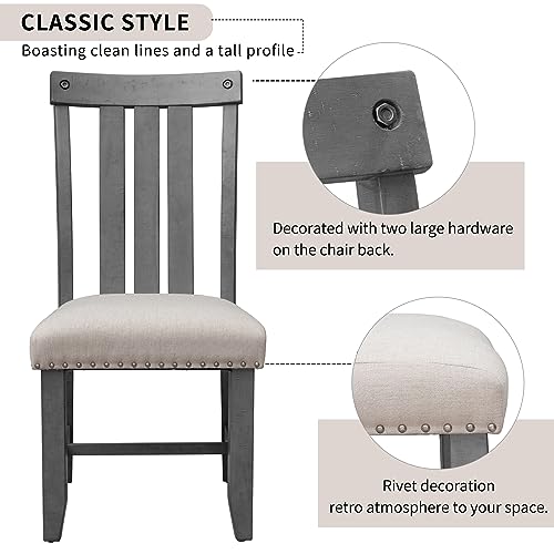 ARCLIS Farmhouse Dining Chair Set of 2, Fabric Upholstered Kitchen Room Chairs with High Backrest Mid Century Modern Side Dining Room Chairs Solid Wood Chairs for Living Room (Grey)