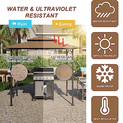 8 x 5 FT Grill Gazebo BBQ Patio Shelter Canopy Easy Set-up Grill Tent with Air Vent Double Tiered Barbecue Canopy Tent BBQ Gazebo Outdoor Canopy for Patio Garden Beach Backyard