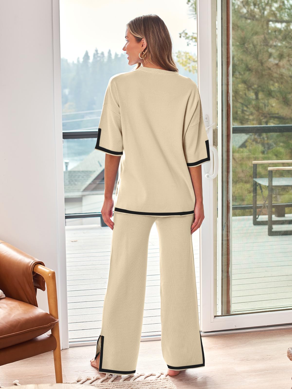 LILLUSORY 2 Piece Women Two Piece Lounge Travel Outfits Matching Going Out Knit 2024 Summer Fall Loungewear Sweat Suits Casual Pants Sets Vacation Sweatsuits