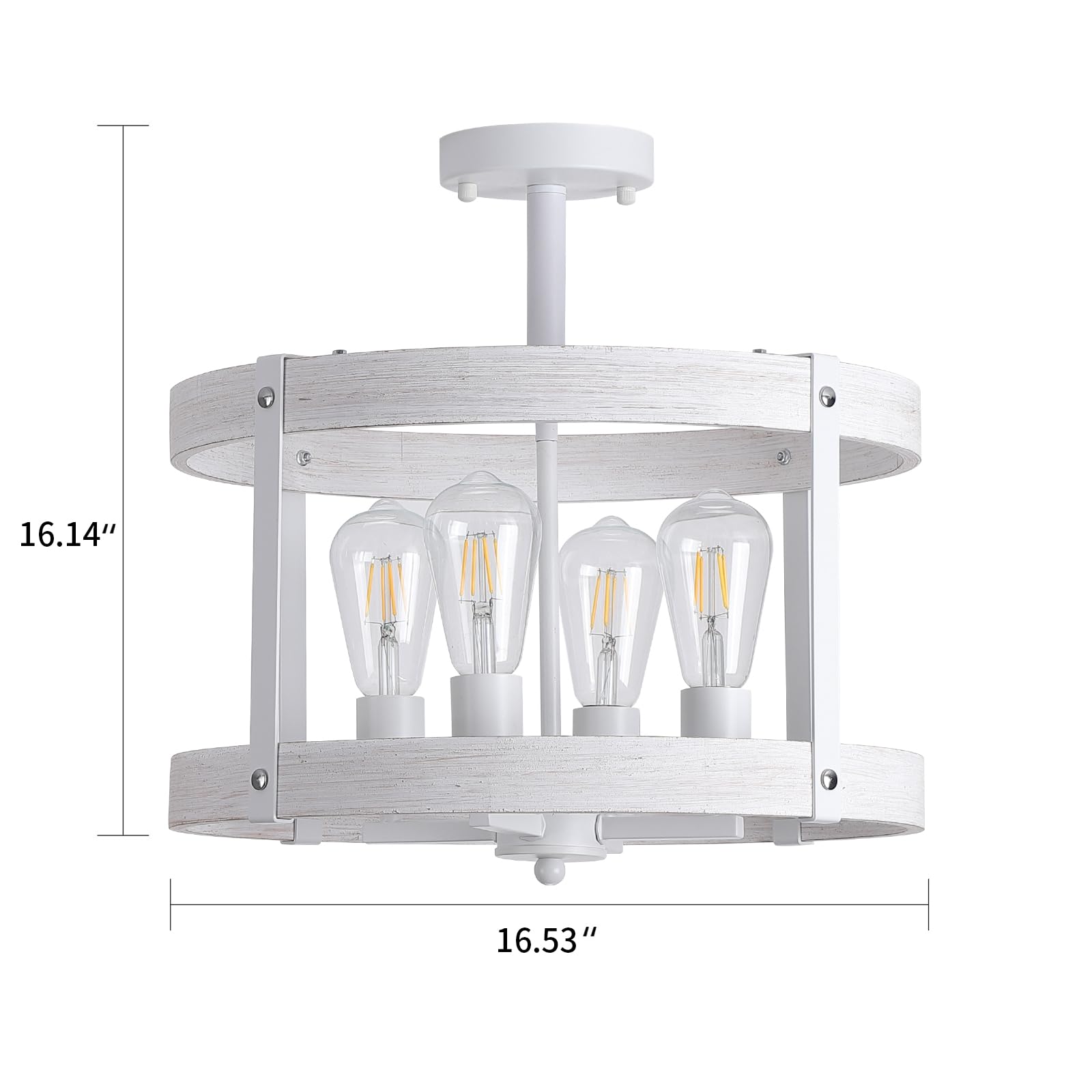Hchunqjor Modern Farmhouse Flush Mount Light Fixture, 16.5in Distressed Wood Cage, for Kitchen Entryway Living Room