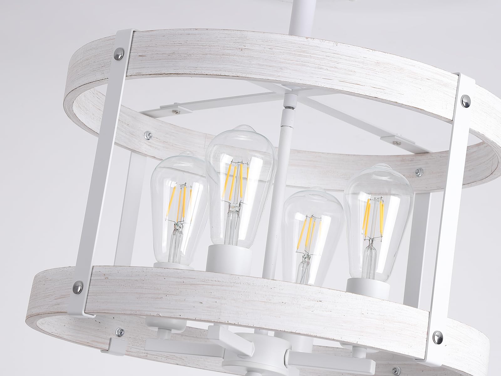 Hchunqjor Modern Farmhouse Flush Mount Light Fixture, 16.5in Distressed Wood Cage, for Kitchen Entryway Living Room