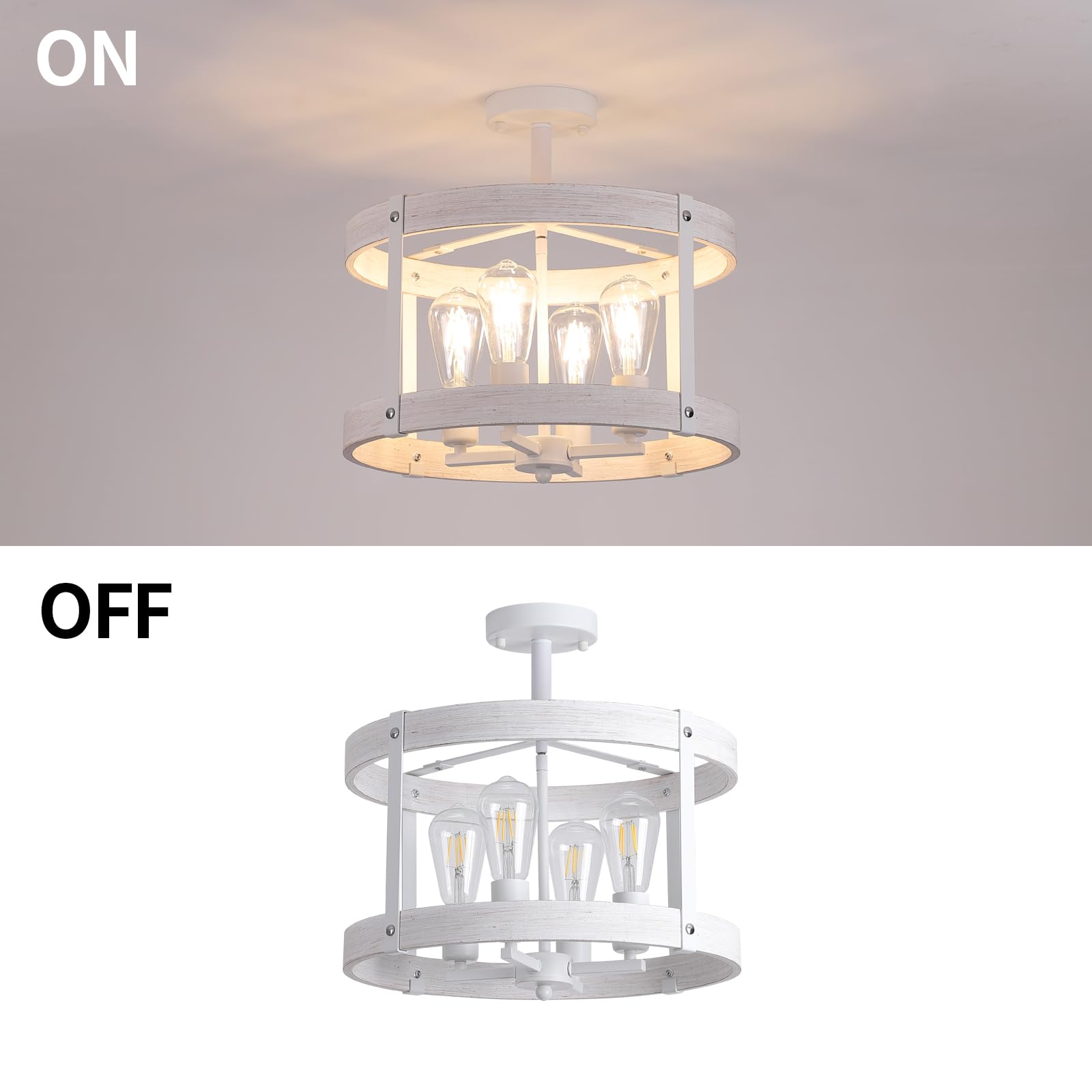 Hchunqjor Modern Farmhouse Flush Mount Light Fixture, 16.5in Distressed Wood Cage, for Kitchen Entryway Living Room