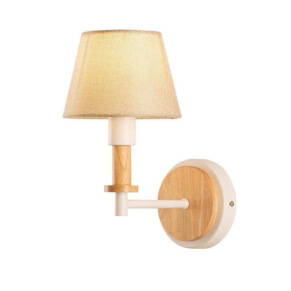 MIMMIC Wooden Wall Light Sconce with Cord E14 Base Contemporary Style Lamp Fixture for, Closet, Guest Room Hall Night Lighting Reading Lamp Cloth Shade Luminaire Decoration Luxury