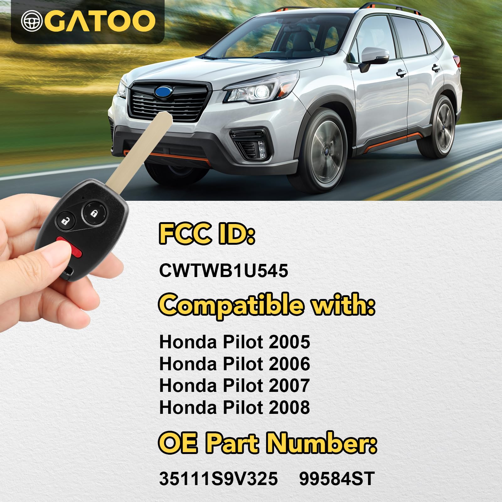 Key Fob Remote Control Replacement Fits for 2005 2006 2007 2008 Honda Pilot Keyless Entry Remote CWTWB1U545 35111-S9V-325, 2 Pcs