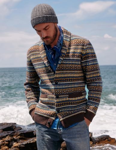 Men's Fair Isle Cardigan Sweater Stylish Ugly Holiday Cardigan Brown 2XL