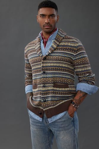 Men's Fair Isle Cardigan Sweater Stylish Ugly Holiday Cardigan Brown 2XL