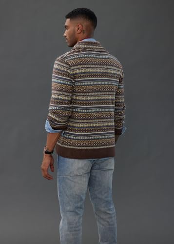 Men's Fair Isle Cardigan Sweater Stylish Ugly Holiday Cardigan Brown 2XL