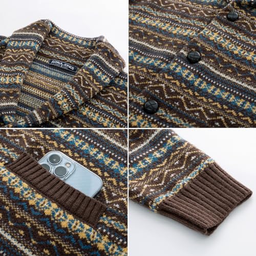 Men's Fair Isle Cardigan Sweater Stylish Ugly Holiday Cardigan Brown 2XL