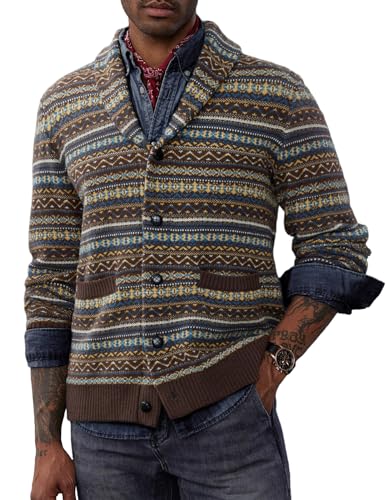 Men's Fair Isle Cardigan Sweater Stylish Ugly Holiday Cardigan Brown 2XL