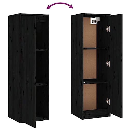 MSLAONXC Wall Cabinets 2 pcs Black,Bathroom Cabinet,Bedroom Cabinet,Hanging Cabinet,Wall Decor,for Laundry Room, Bathroom, Kitchen, Bedroom, Office,Living Room,11.8"x11.8"x39.4" Solid Pinewood
