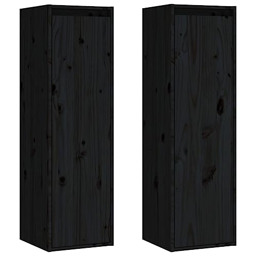 MSLAONXC Wall Cabinets 2 pcs Black,Bathroom Cabinet,Bedroom Cabinet,Hanging Cabinet,Wall Decor,for Laundry Room, Bathroom, Kitchen, Bedroom, Office,Living Room,11.8"x11.8"x39.4" Solid Pinewood