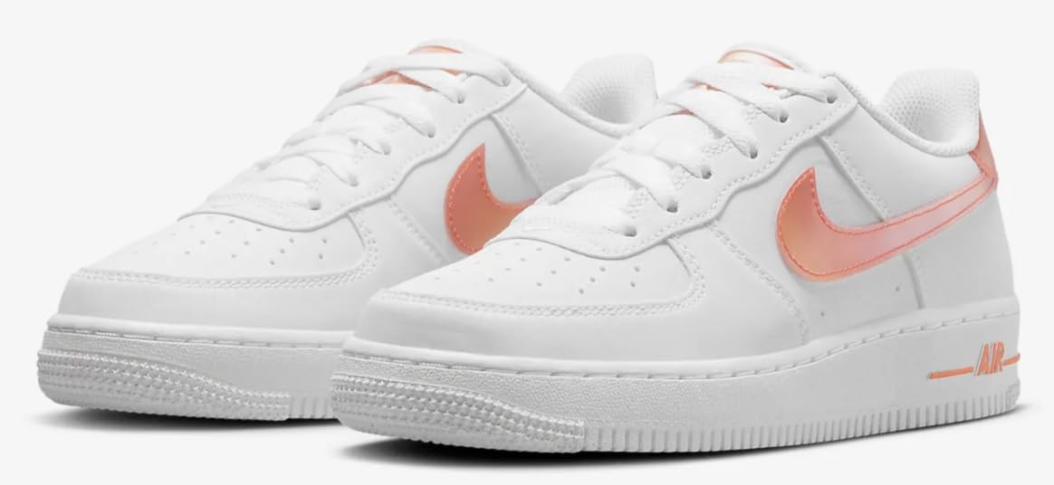 Nike Big Kid's Air Force 1, White/Safety Orange, 7 Big Kid