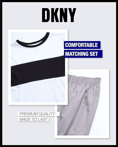 DKNY Boys' Pants Set - 3 Piece Long Sleeve Button Down Plaid Shirt, T-Shirt, Jogger Pants - Clothing Set for Boys (4-12), Size 8, Black