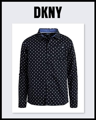 DKNY Boys' Pants Set - 3 Piece Long Sleeve Button Down Plaid Shirt, T-Shirt, Jogger Pants - Clothing Set for Boys (4-12), Size 8, Black