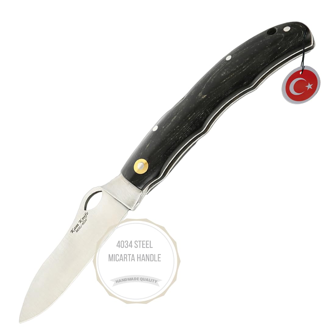 Kam Knife - Pocket Knife Stainless Steel 4034 with 3.14" Blade EDC Knife; Black Wood Handle Camping Knife; Small Hunting Knife Perfect for Outdoors and Hiking