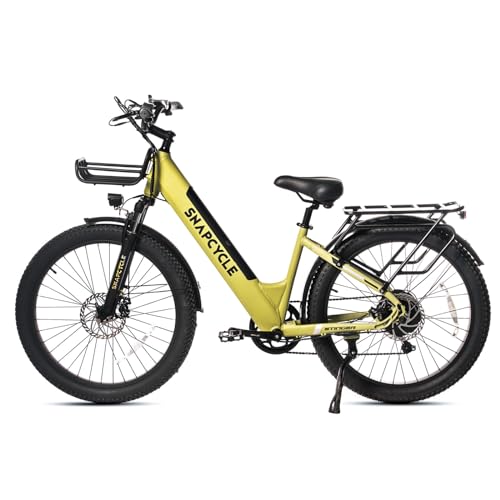 Snapcycle Stinger Electric Bike for Adults, 28 MPH, Peak 750W Brushless Motor, AC 144W Fast Charge, 614Wh EVE Removable Li-ion Battery, 26"×3" Fat Tire Commuter Ebike, 7-Speed Gear