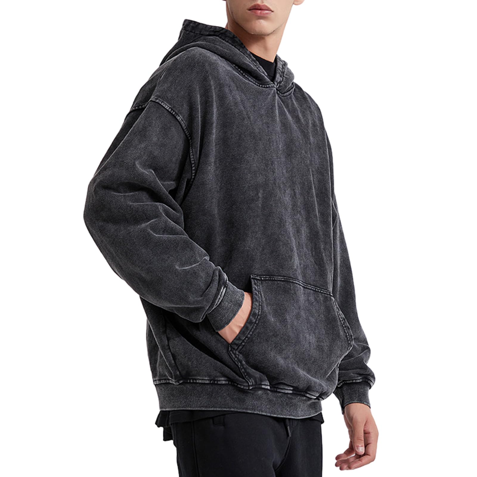 Bobeutou Oversized Hoodie Men Vintage Cotton Casual Hooded Sweatshirt Trendy Baggy Basic Hoodies Retro Pullover Streetwear (Black,2XL,XX-Large)