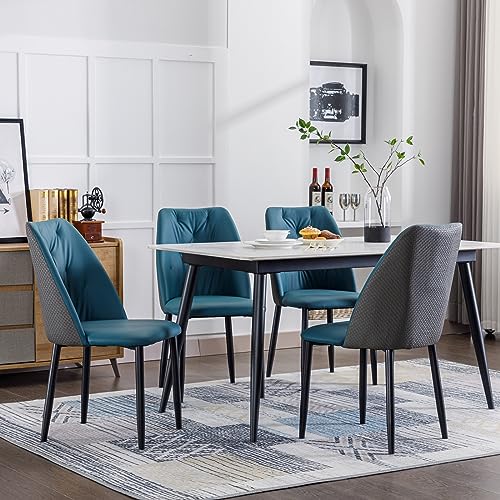 Luoyisimall Kitchen Chair Set of 4，Pu Leather Upholstered Cushion Seat Dining Chairs with Black Sturdy Metal Legs Modern Armless Living Room Accent Desk Side Chairs (Set of 4-Navy Blue)